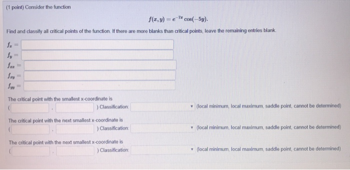 Solved (1 point) Consider the function f(x,y) = e = | Chegg.com