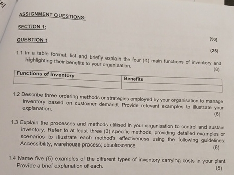 Solved ASSIGNMENT QUESTIONS:SECTION 1:QUESTION 1[50](25)1.1 | Chegg.com