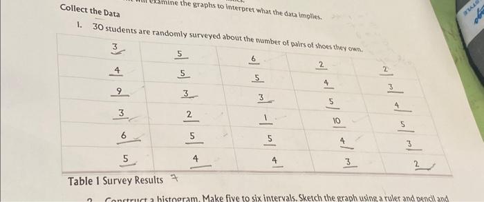 Solved Collect the Data 1. 30 students are randomly surveyed | Chegg.com