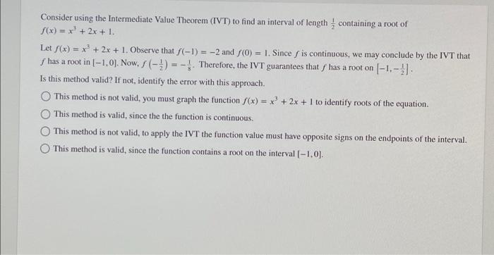 Solved Consider using the Intermediate Value Theorem (IVT) | Chegg.com