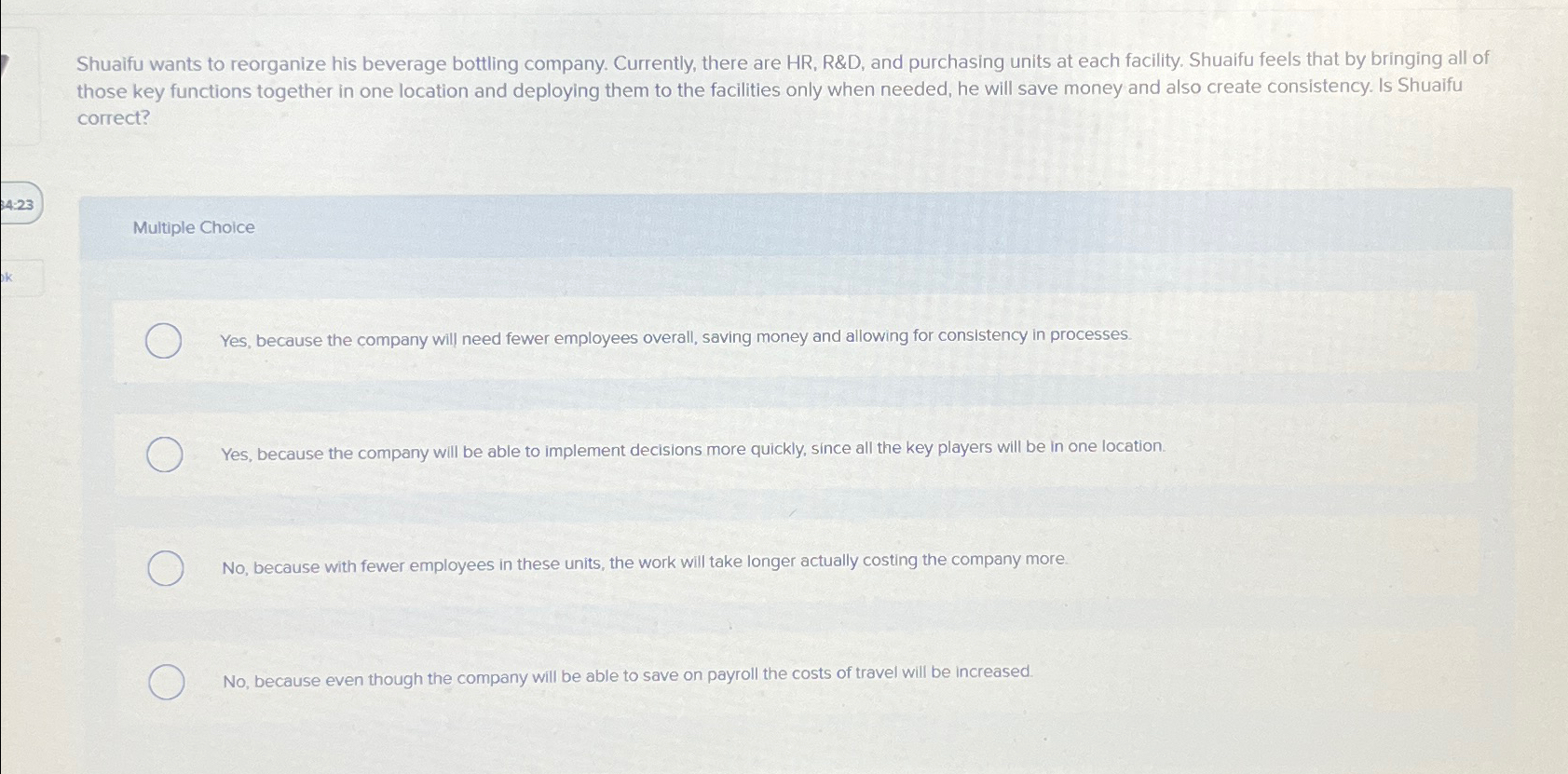 Solved Shuaifu wants to reorganize his beverage bottling | Chegg.com