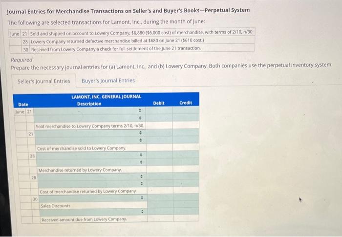 Solved Journal Entries for Merchandise Transactions on | Chegg.com
