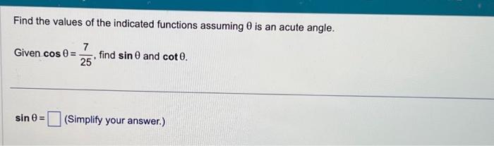 Solved Find the values of the indicated functions assuming θ | Chegg.com