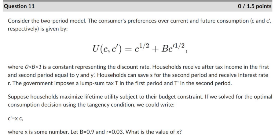Solved Consider the two-period model. The consumer's | Chegg.com