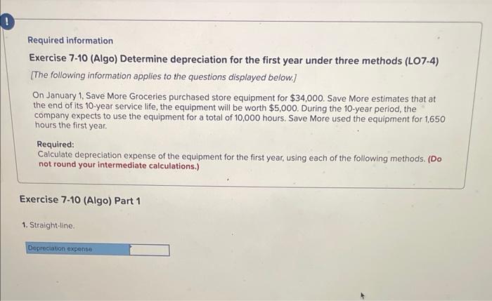 Solved Required information Exercise 7-10 (Algo) Determine | Chegg.com