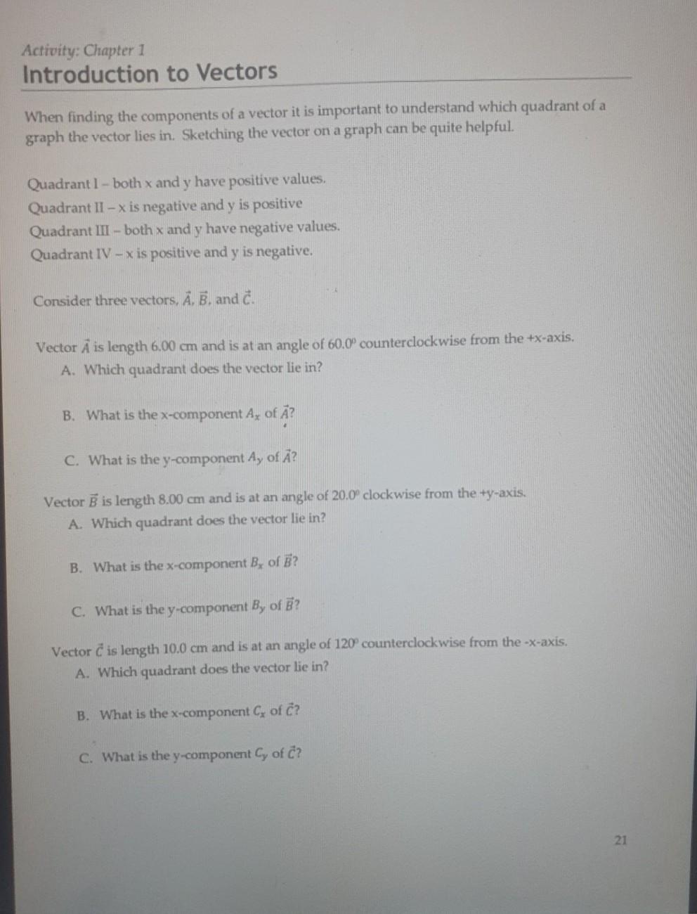 Solved Activity: Chapter 1 Introduction to Vectors When | Chegg.com