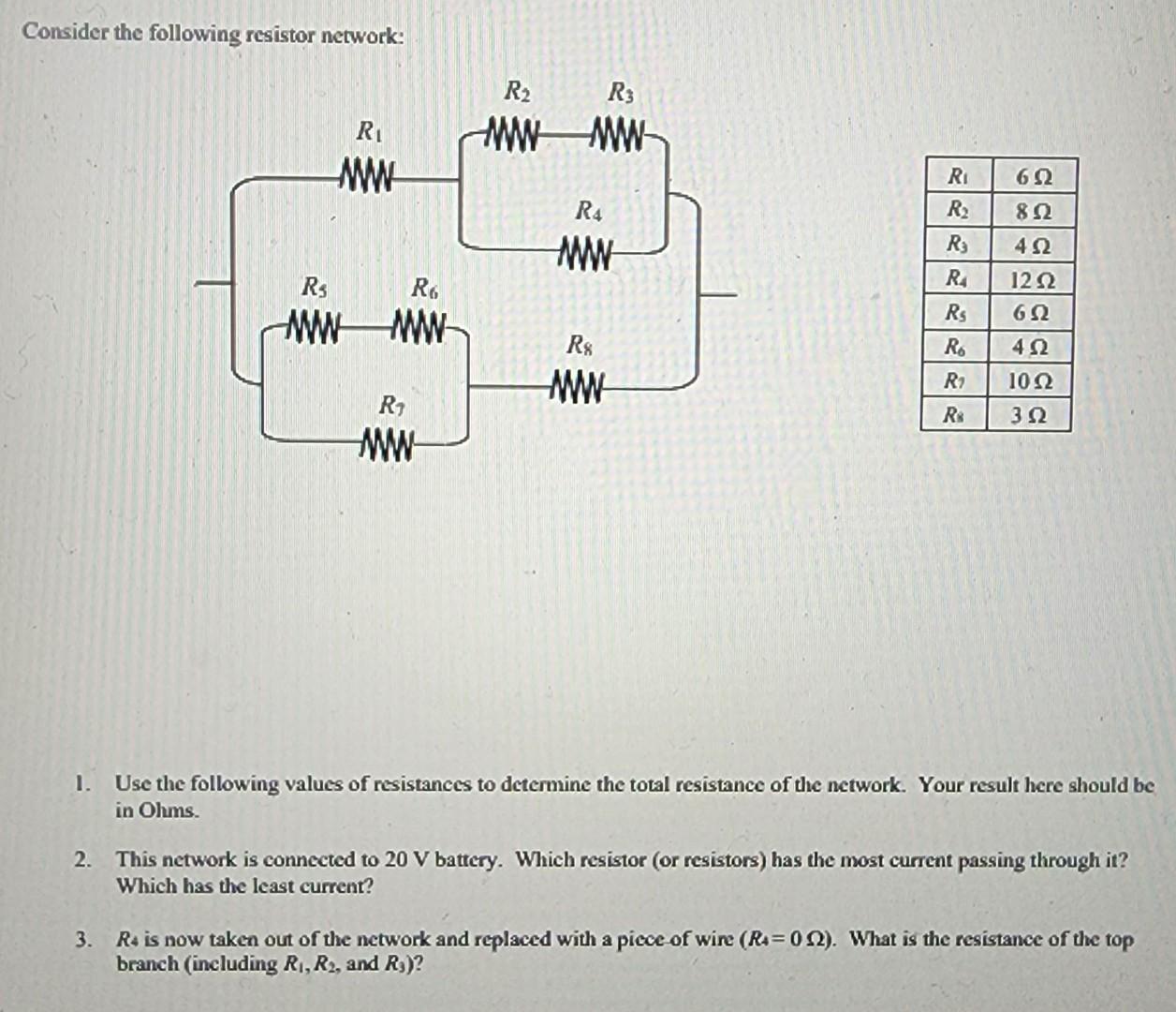 Solved Consider the following resistor network: 1. Use the | Chegg.com