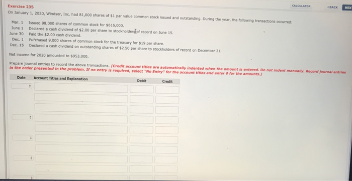 Solved Exercise 235 On January 1, 2020, Windsor, Inc. had | Chegg.com