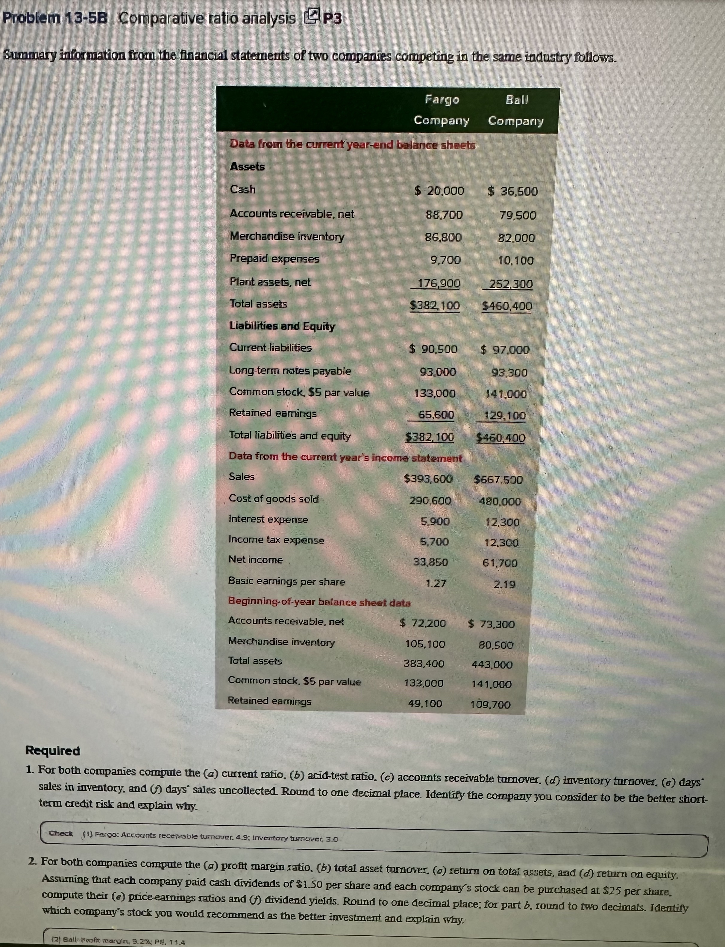 Solved Problem 13-5B Comparative ratio analysisSummary | Chegg.com