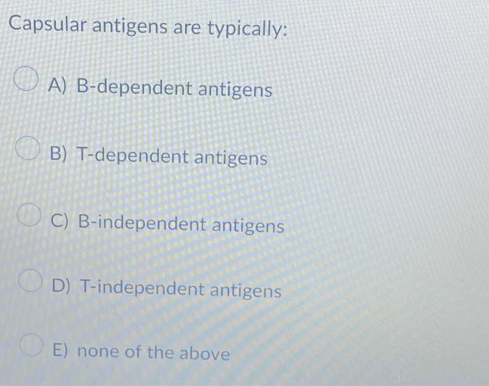 Solved Capsular antigens are typically: A) B-dependent | Chegg.com