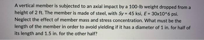Solved A vertical member is subjected to an axial impact by | Chegg.com