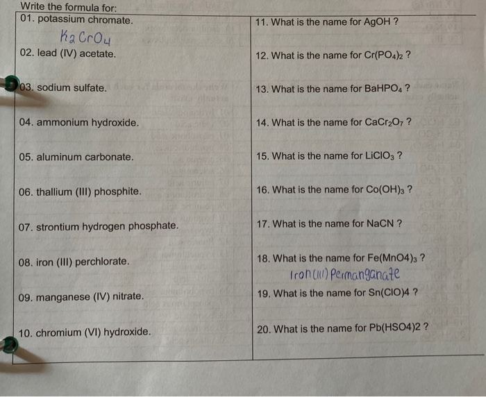Solved 11. What is the name for AgoH? Write the formula for: | Chegg.com