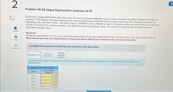 Solved Problem 10-2A (Algo) Depreciation methods LO P1 A | Chegg.com