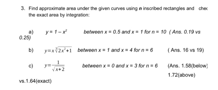 Solved 3. Find approximate area under the given curves using | Chegg.com