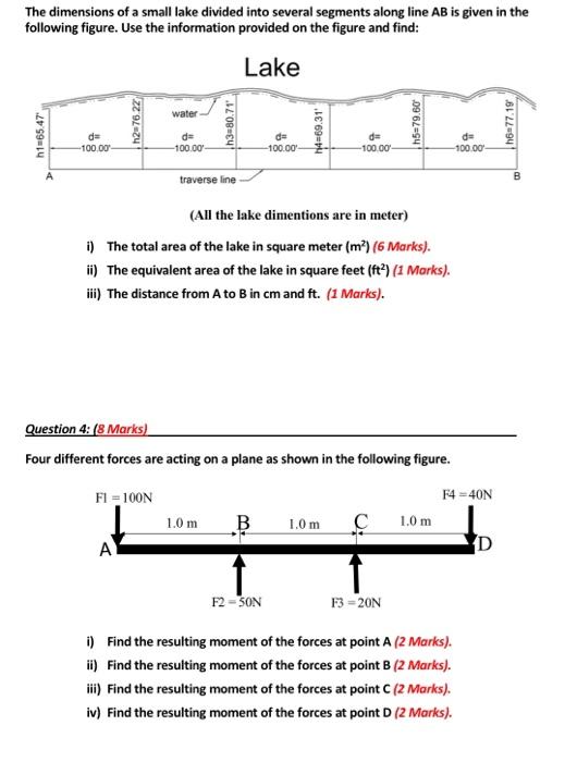 Solved The dimensions of a small lake divided into several | Chegg.com