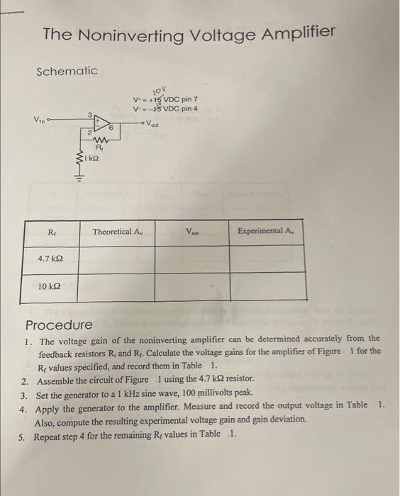 Solved The Noninverting Voltage Amplifier Schematic | Chegg.com