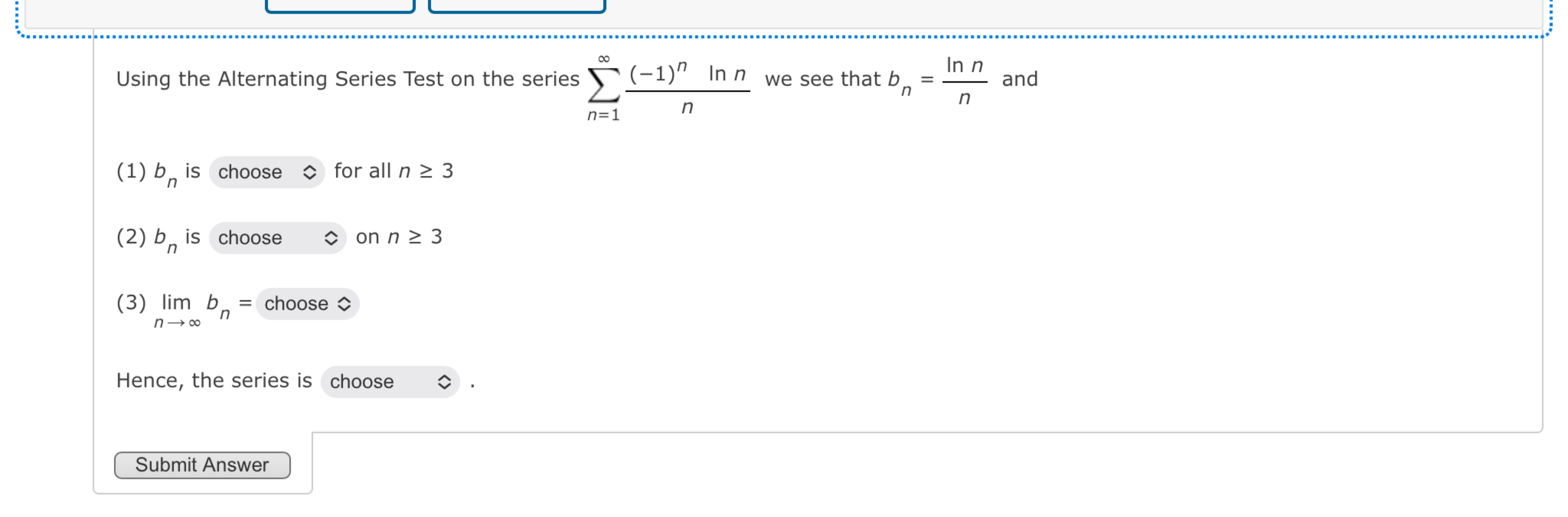 Solved Using the Alternating Series Test on the series | Chegg.com