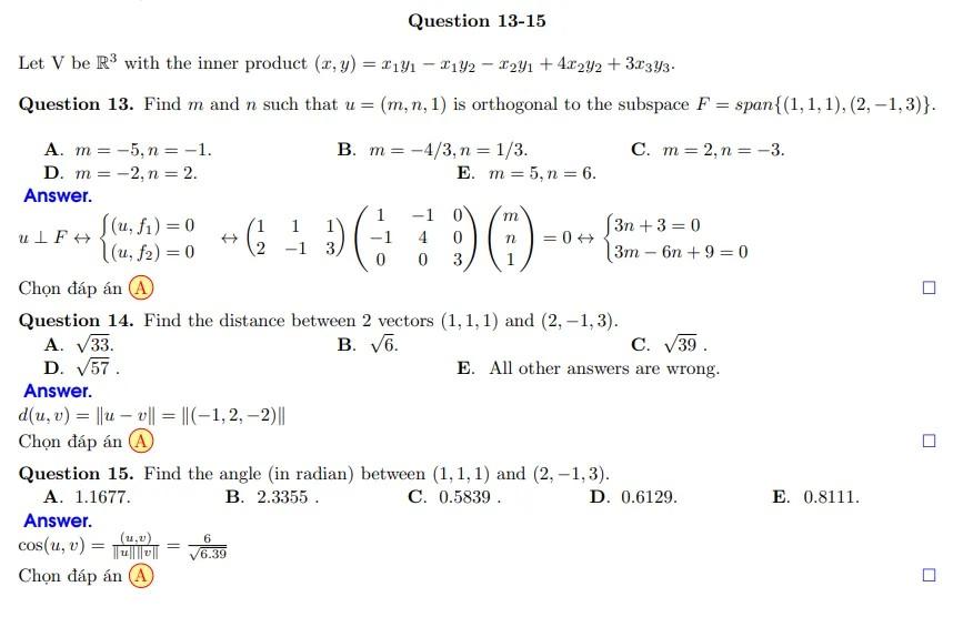 [Solved]: Question 13-15 Let ( mathrm{V} ) be