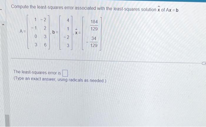 Solved Compute the least-squares error associated with the | Chegg.com