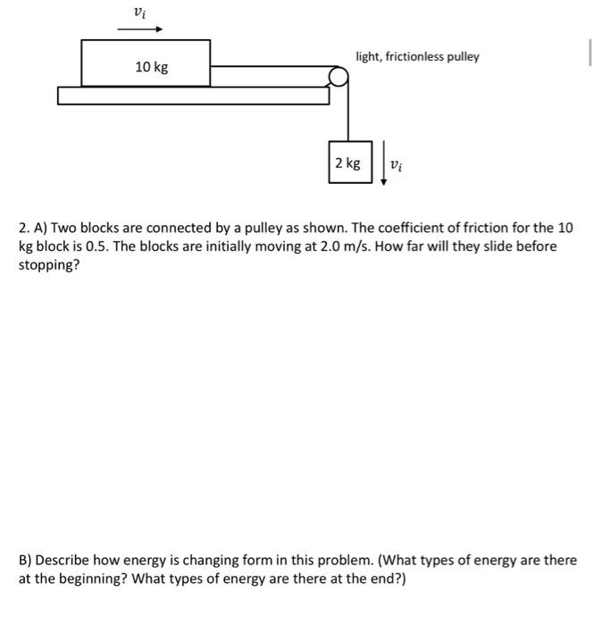 Solved 2. A) Two blocks are connected by a pulley as shown. | Chegg.com