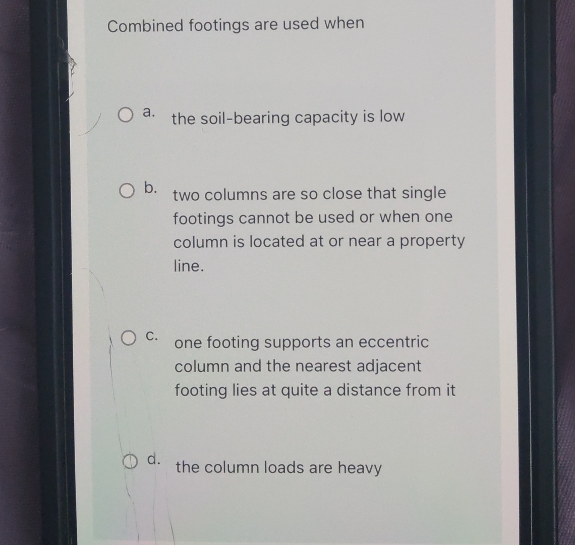 Solved Combined footings are used whena. ﻿the soil-bearing | Chegg.com