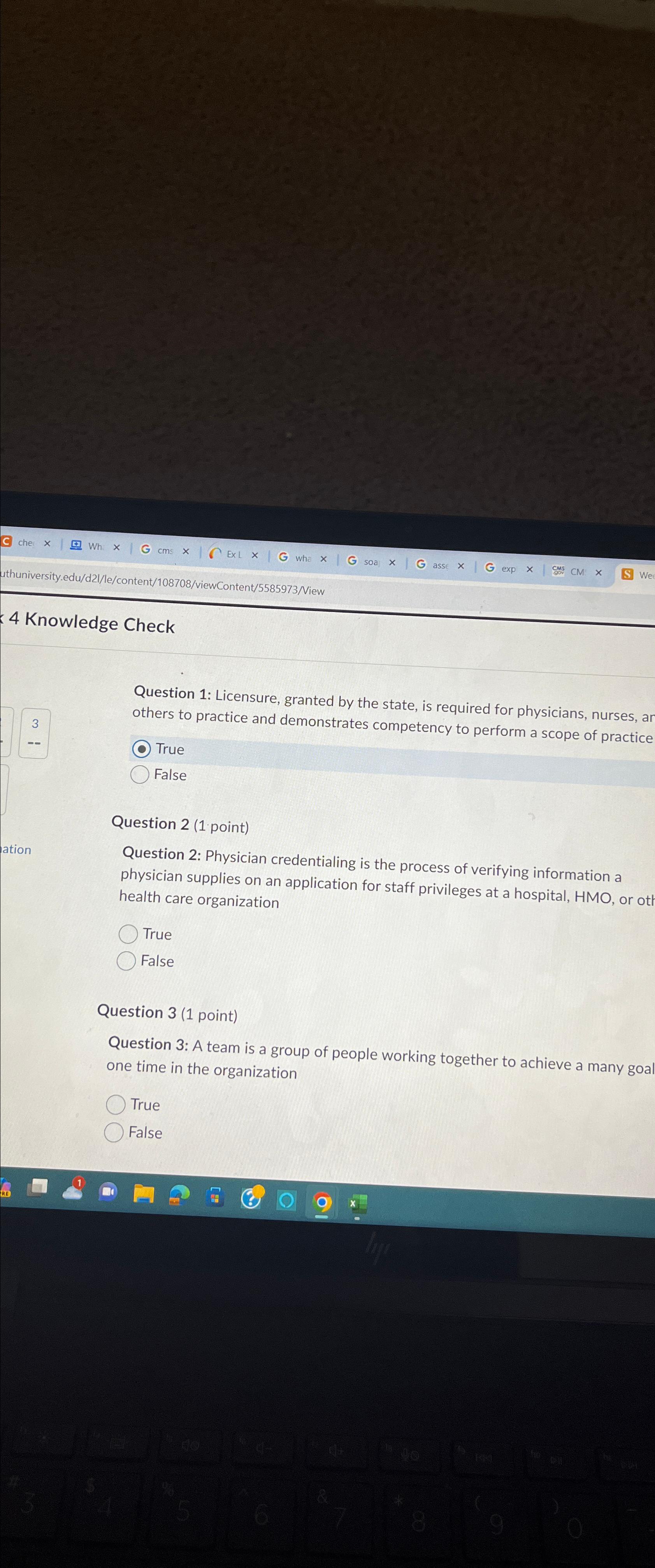 Solved 4 ﻿Knowledge CheckQuestion 1: Licensure, granted by | Chegg.com