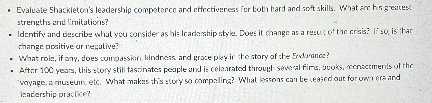 Solved Evaluate Shackleton's leadership competence and | Chegg.com