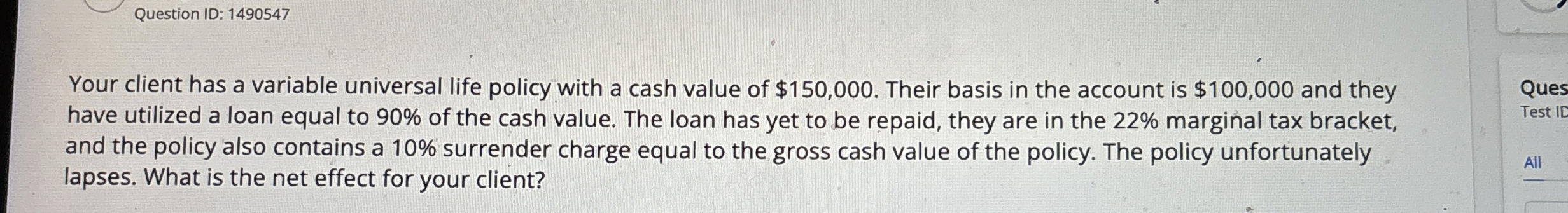 Solved Question ID: 1490547Your client has a variable | Chegg.com