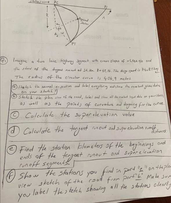 Solved 1.) I magine a two lane highway segment with crown | Chegg.com