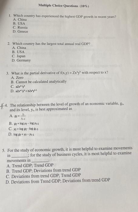 Solved Multiple Choice Questions (10\%) 1. Which country has | Chegg.com