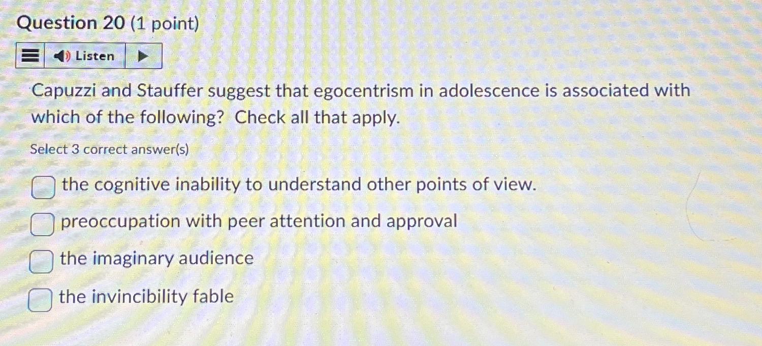 Solved Question 20 (1 ﻿point)Capuzzi and Stauffer suggest | Chegg.com