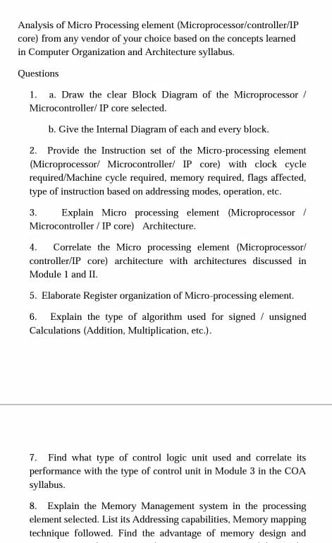 Solved Analysis of Micro Processing element | Chegg.com