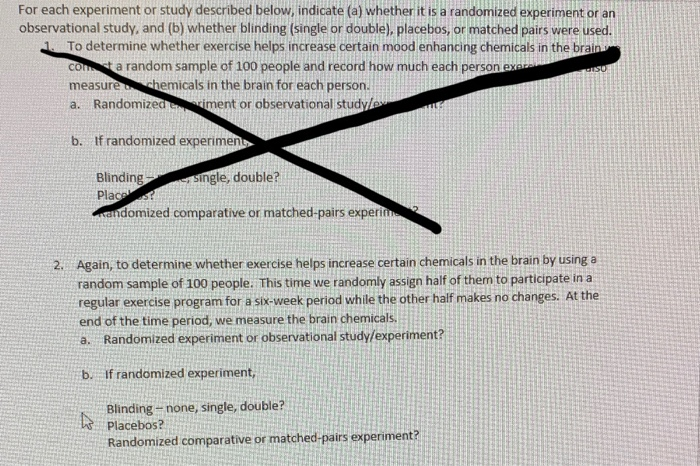 Solved For each experiment or study described below, | Chegg.com