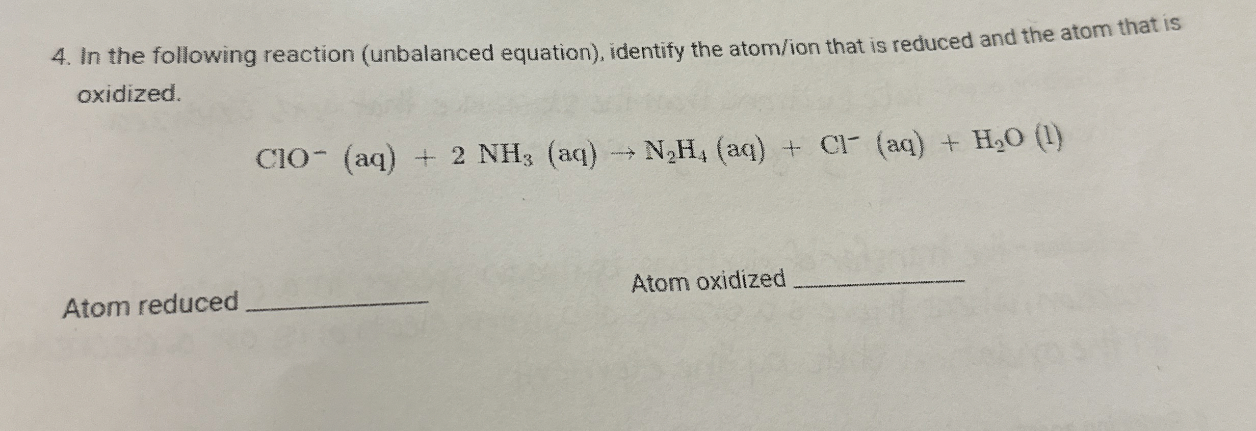 High Quality SOLUTION In the following reaction (unbalanced equation), | Chegg.com