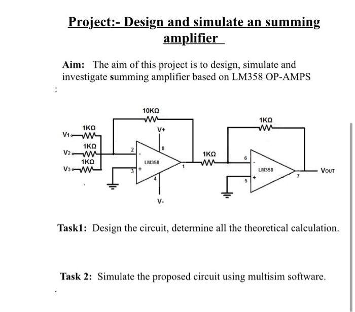 Solved Project:- Design and simulate an summing amplifier | Chegg.com
