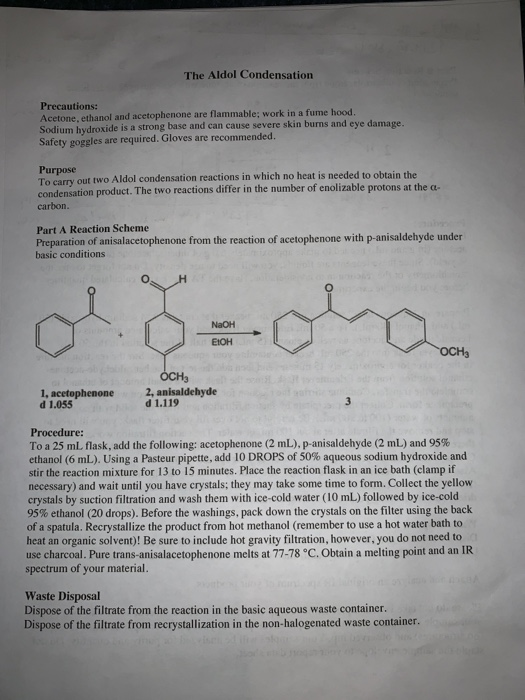 Solved The Aldol Condensation Precautions: Acetone, ethanol | Chegg.com