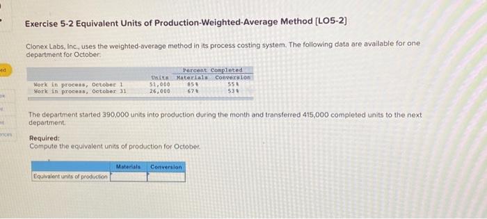 Solved Exercise 5-2 Equivalent Units of | Chegg.com