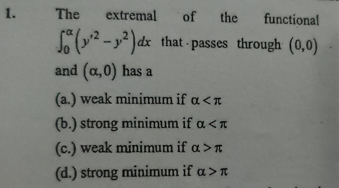 Solved The extremal of the functional ∫0α(y'2-y2)dx ﻿that | Chegg.com