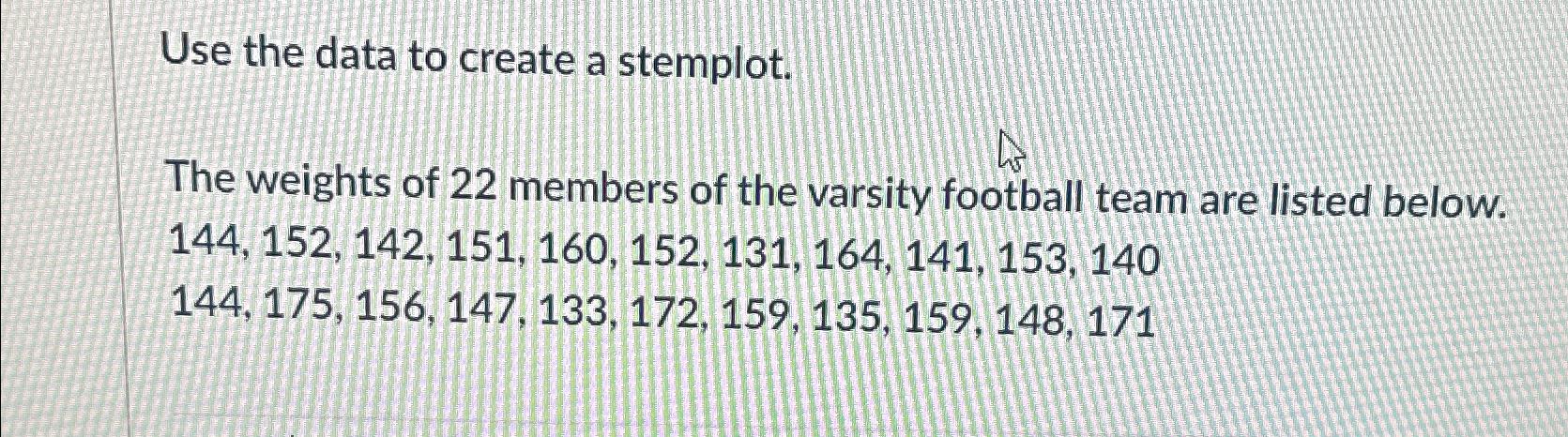 Solved Use The Data To Create A Stemplot The Weights Of 22
