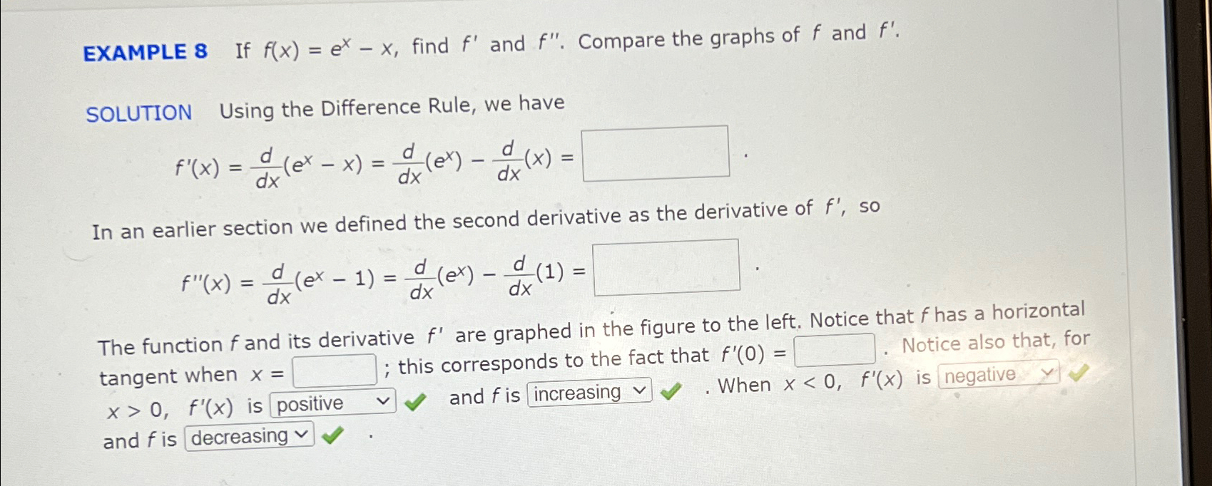 Solved EXAMPLE 8 ﻿If f(x)=ex-x, ﻿find f' ﻿and f''. ﻿Compare | Chegg.com