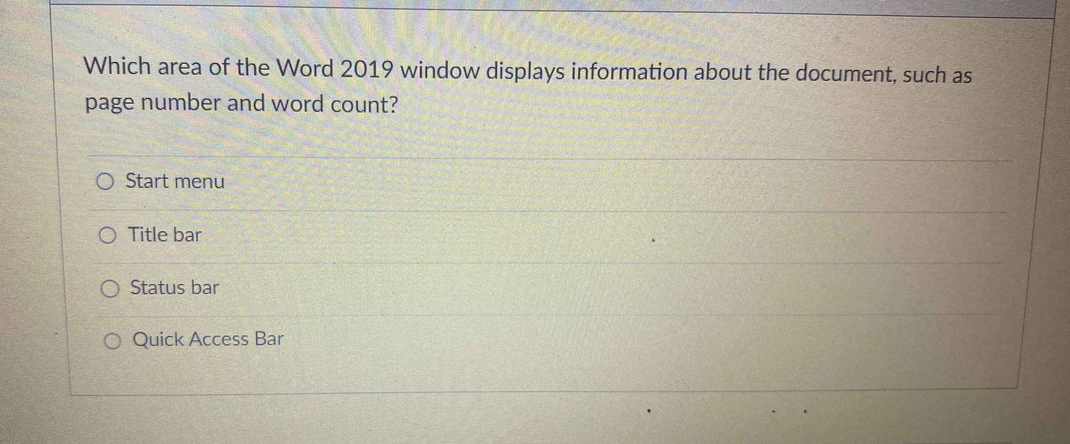 Solved Which area of the Word 2019 ﻿window displays | Chegg.com