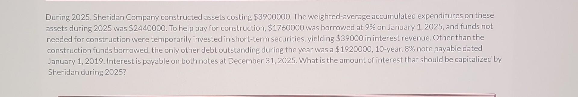 Solved During 2025 , Sheridan Company constructed assets | Chegg.com