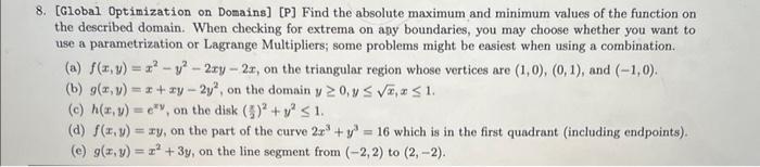 Solved [Global Optimization on Domains] [P] Find the | Chegg.com