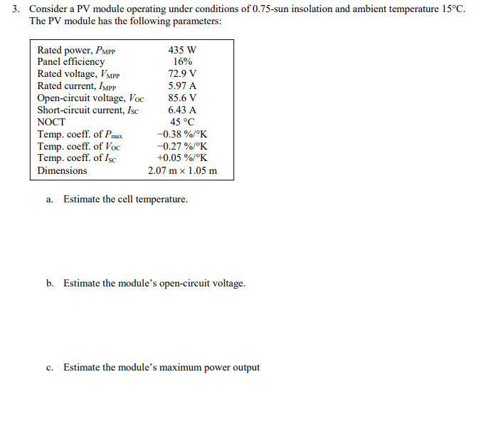 Solved Consider a PV module operating under conditions of | Chegg.com