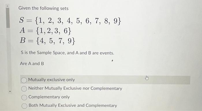 Given the following sets S = {1, 2, 3, 4, 5, 6, 7, 8, | Chegg.com