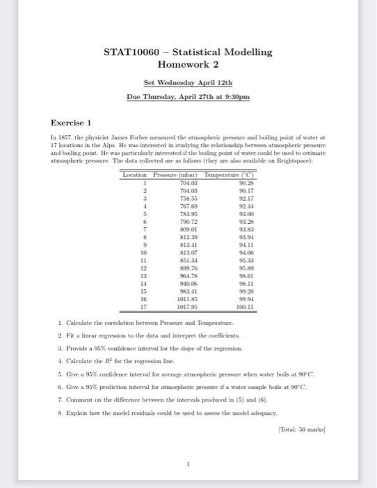 Solved STAT10060 - Statistical Modelling Homework 2 Set | Chegg.com