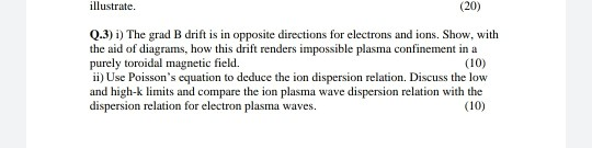 illustrate. (20) Q.3) i) The grad B drift is in | Chegg.com