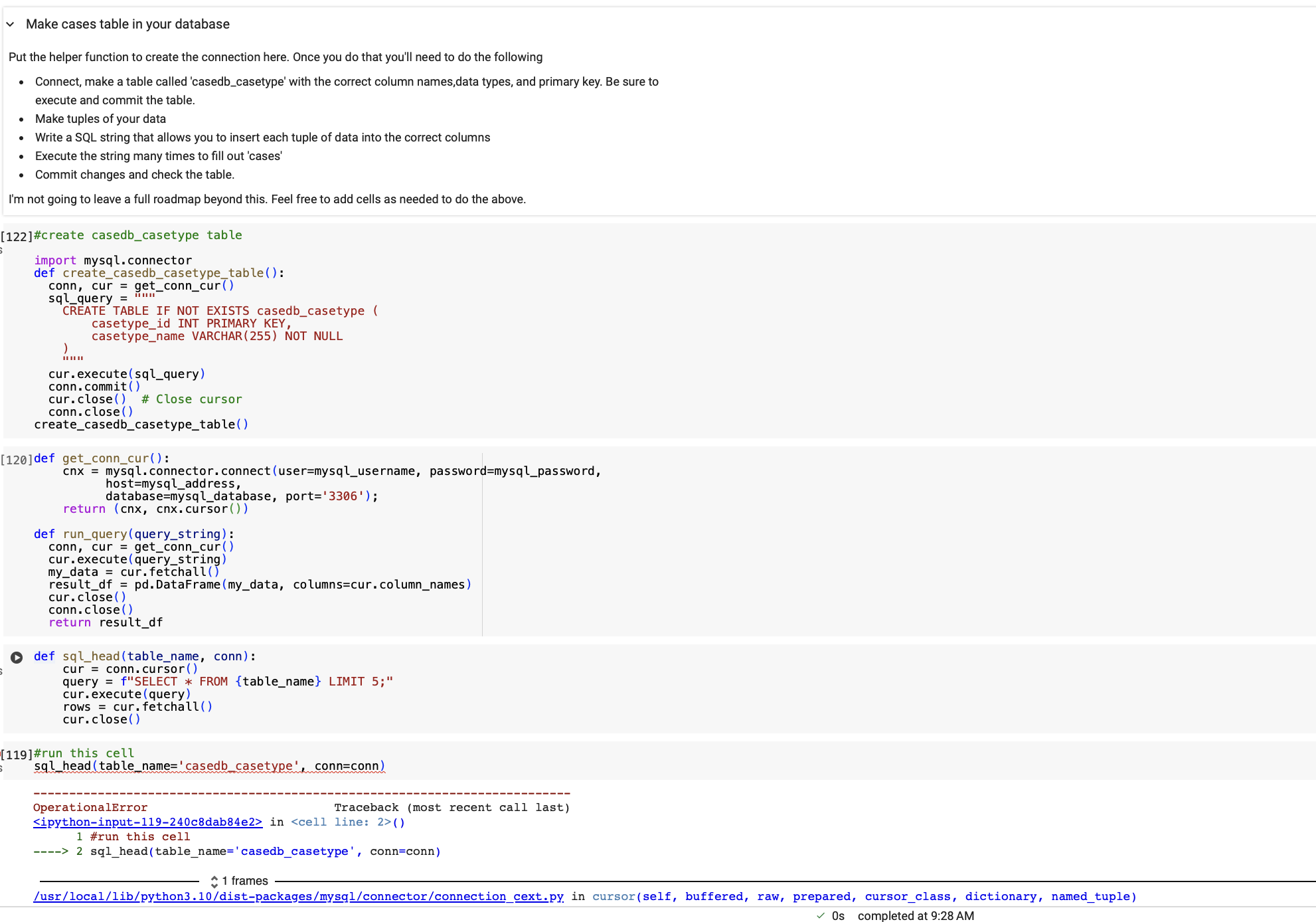 Solved Connect, make a table called 'casedb_casetype' with | Chegg.com