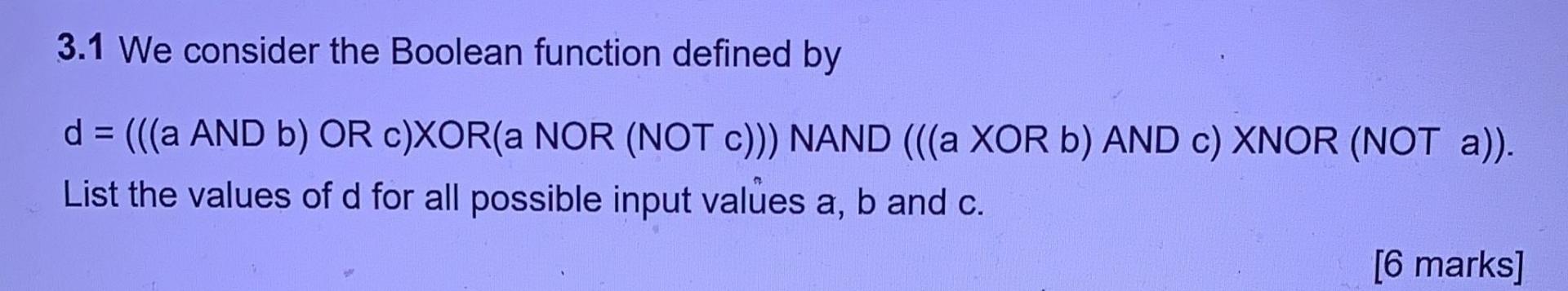 Solved 3.1 We consider the Boolean function defined by = d = | Chegg.com