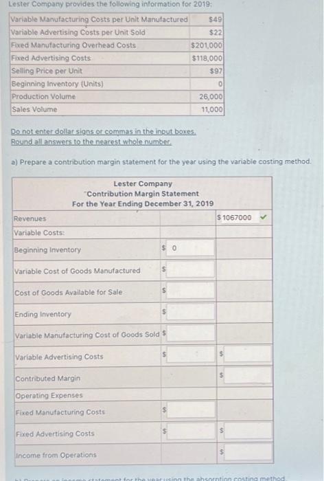Solved Lester Company provides the following information for | Chegg.com